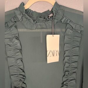 Zara | Tops | Zara Green Ruffle Top | Poshmark